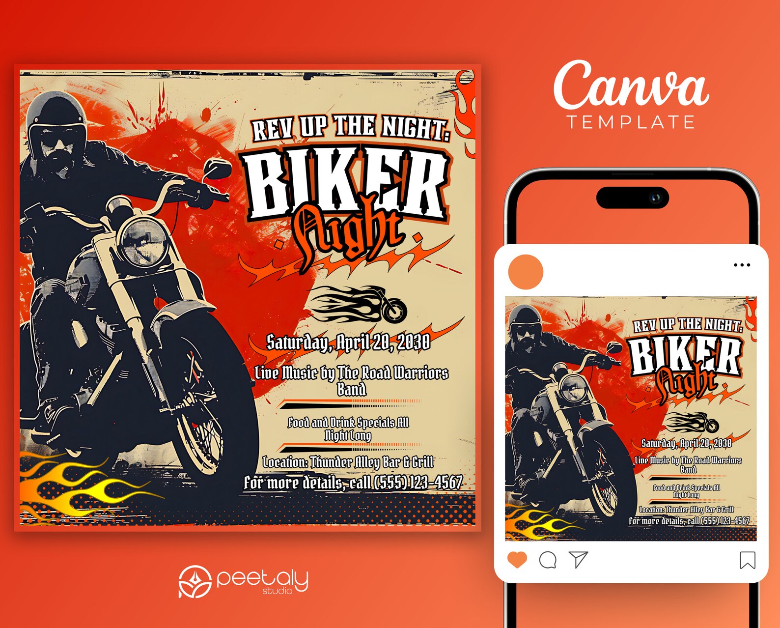 Editable Biker Night Party Flyer Template, Canva (digital Download) - Etsy