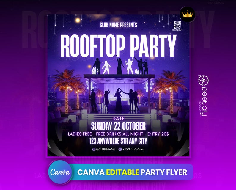 Rooftop Party Flyer Template, Editable Canva Design (digital Download ...