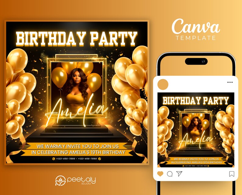 Editable Birthday Party Template for Canva, DIY Event Flyer, Party ...