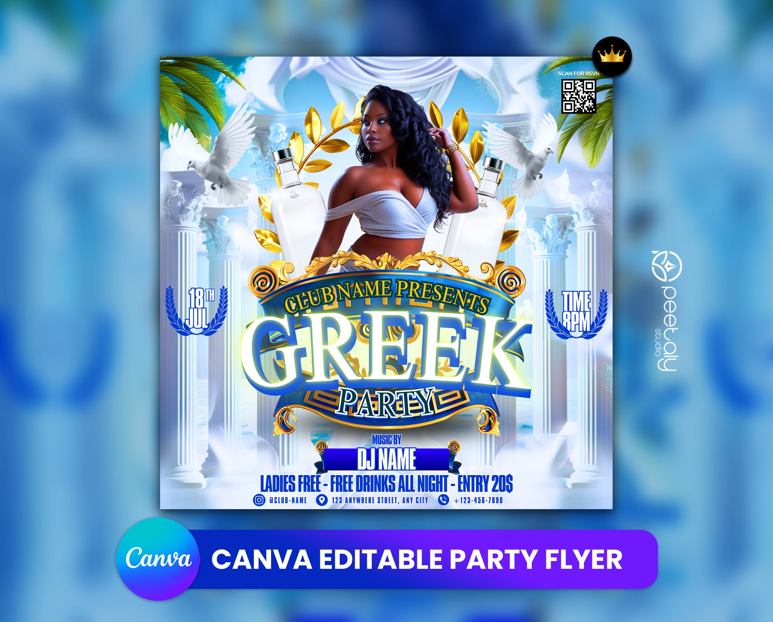Editable Greek Fever Club Flyer Template for Canva, DIY Event Flyer ...
