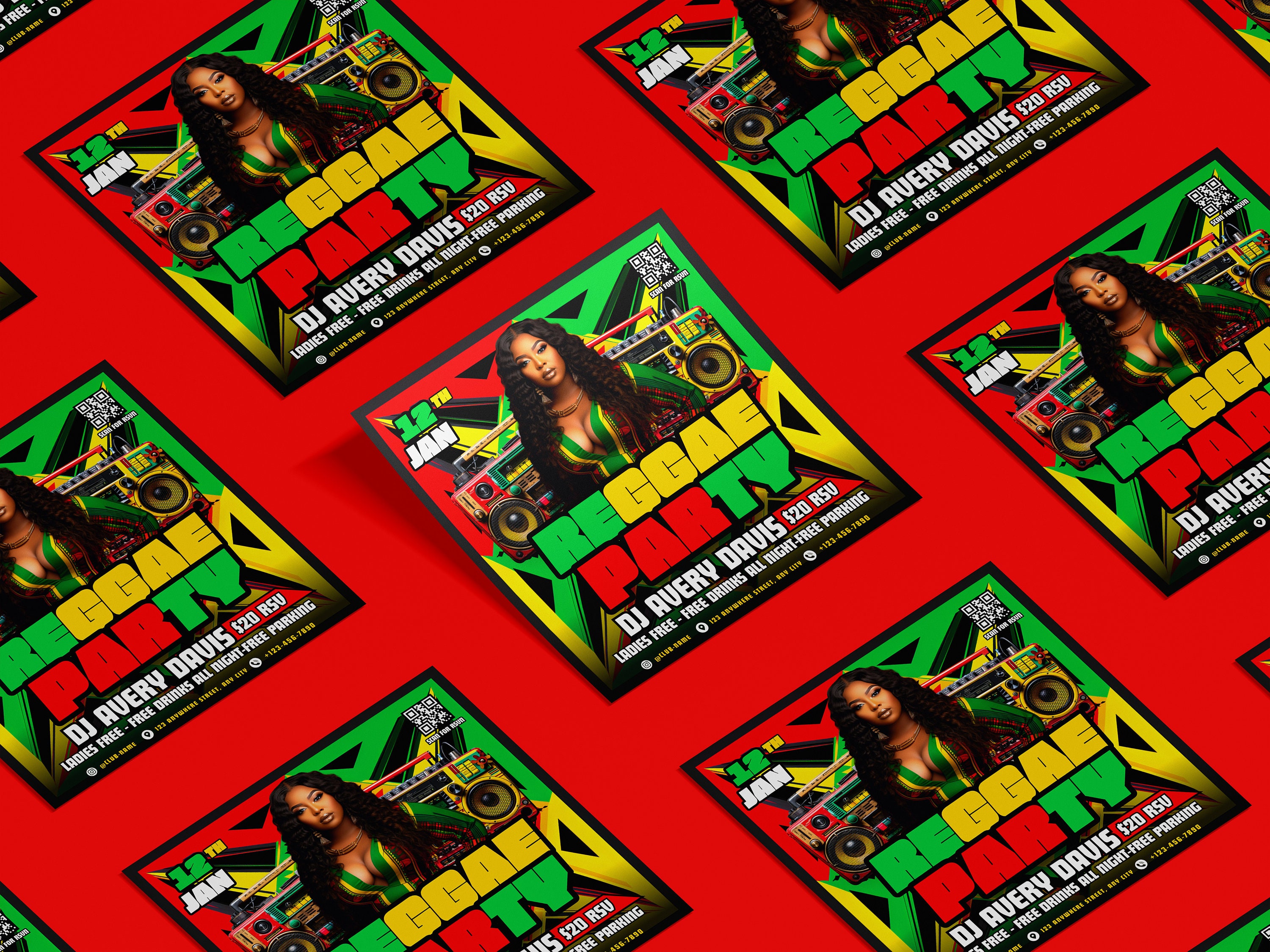 Editable Reggae Party Flyer Template, Instagram, Canva (digital ...