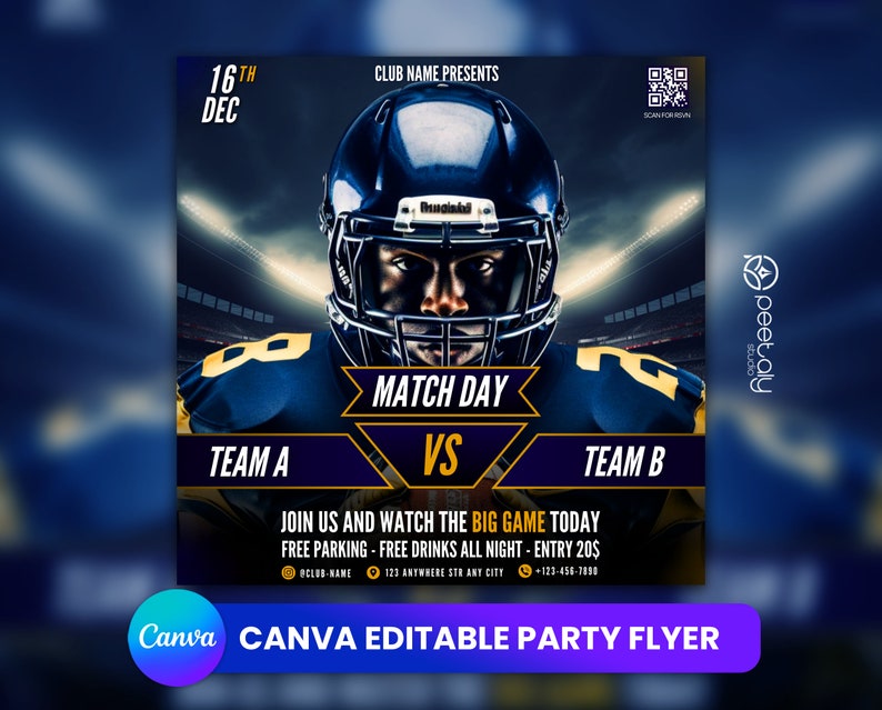 Game Day Football Flyer Template for Canva, DIY Event Flyer, Party ...