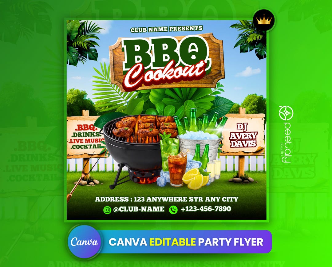Editable BBQ Cookout Party Flyer, Social Media Template (canva) - Etsy