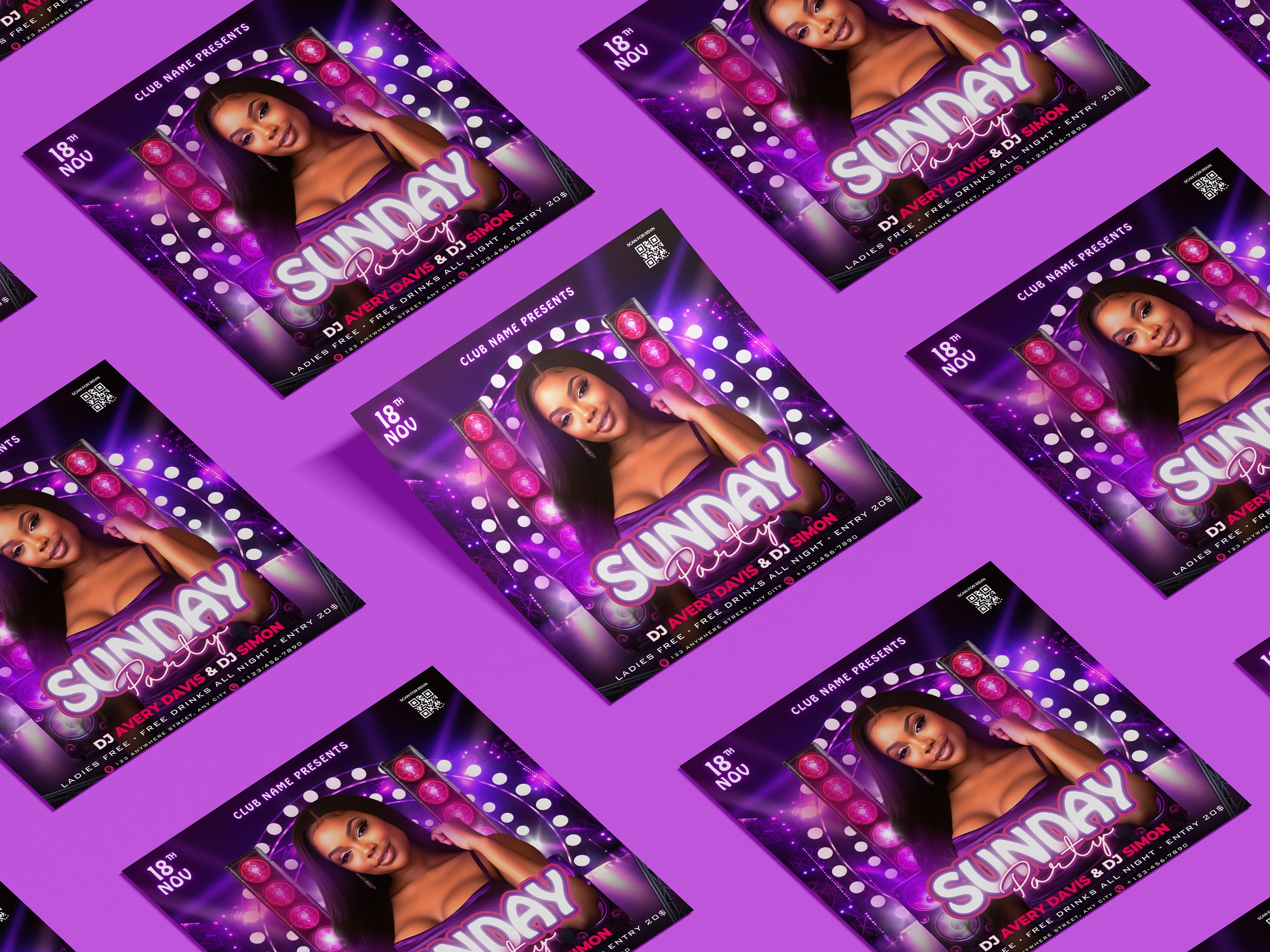 Purple Sunday Night Party Flyer, Editable Canva Template (digital ...