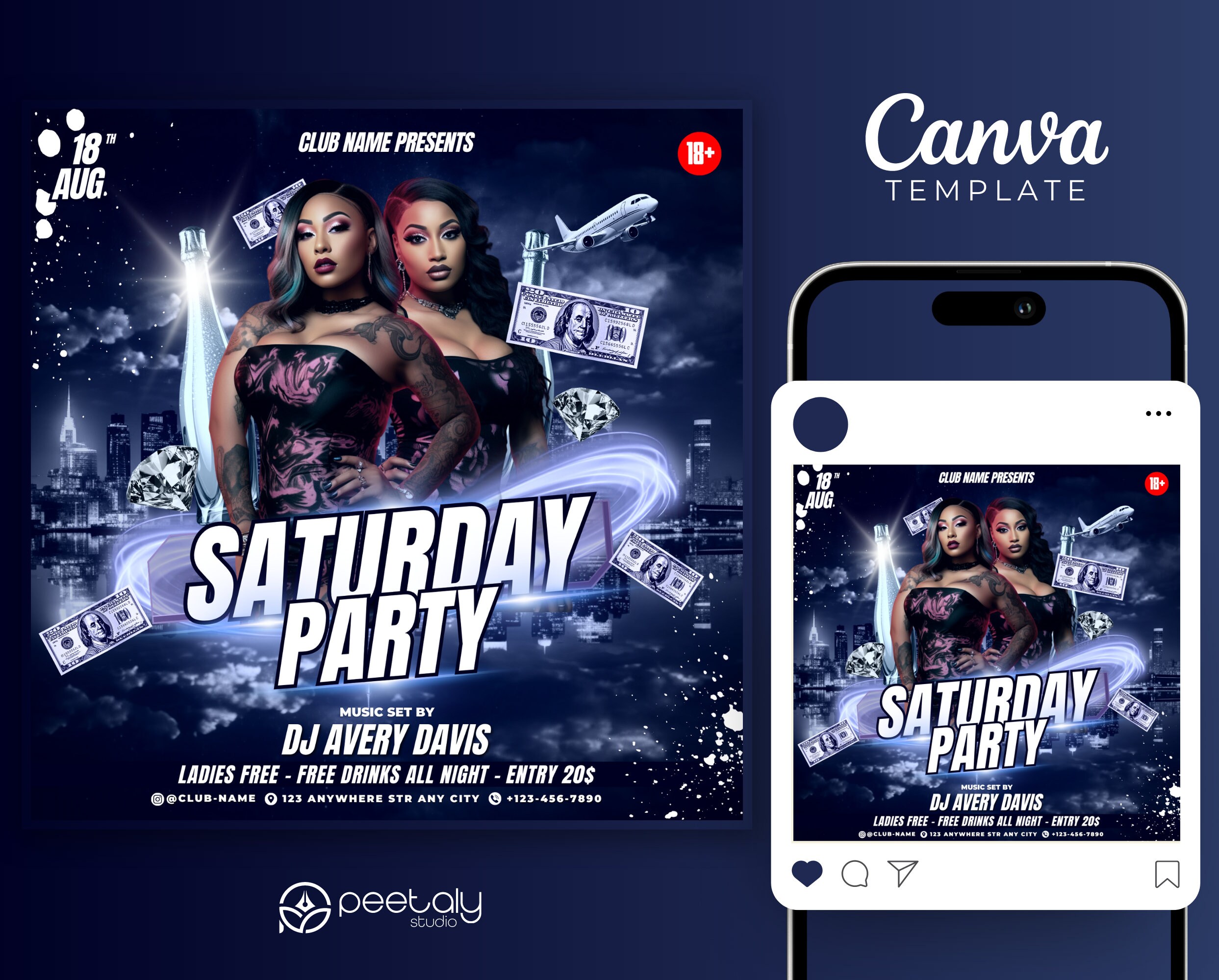 Editable Club Party Flyer Template, Instagram DJ Invite (canva) - Etsy