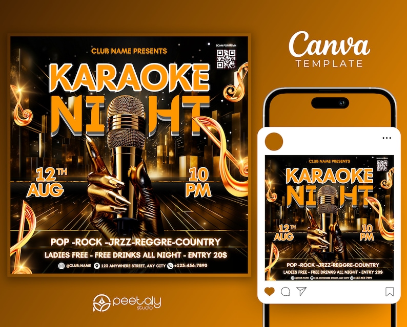 Editable Karaoke Night Flyer Template, Canva Party Invite (digital ...