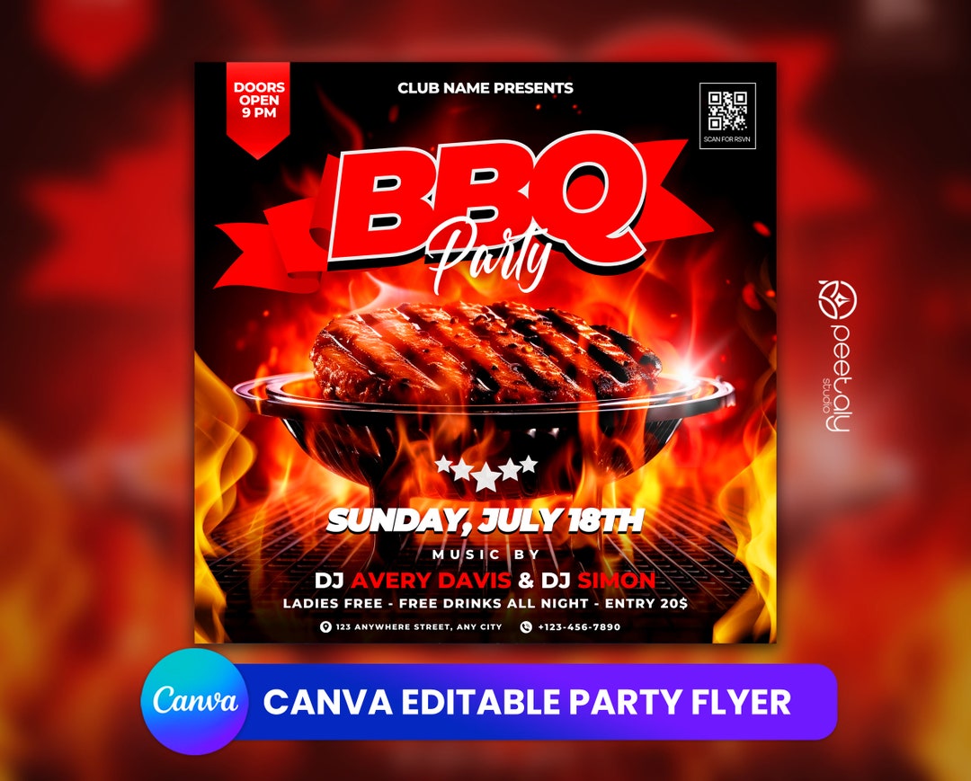 Editable BBQ Club Flyer Template for Canva, DIY Event Flyer,party Flyer ...