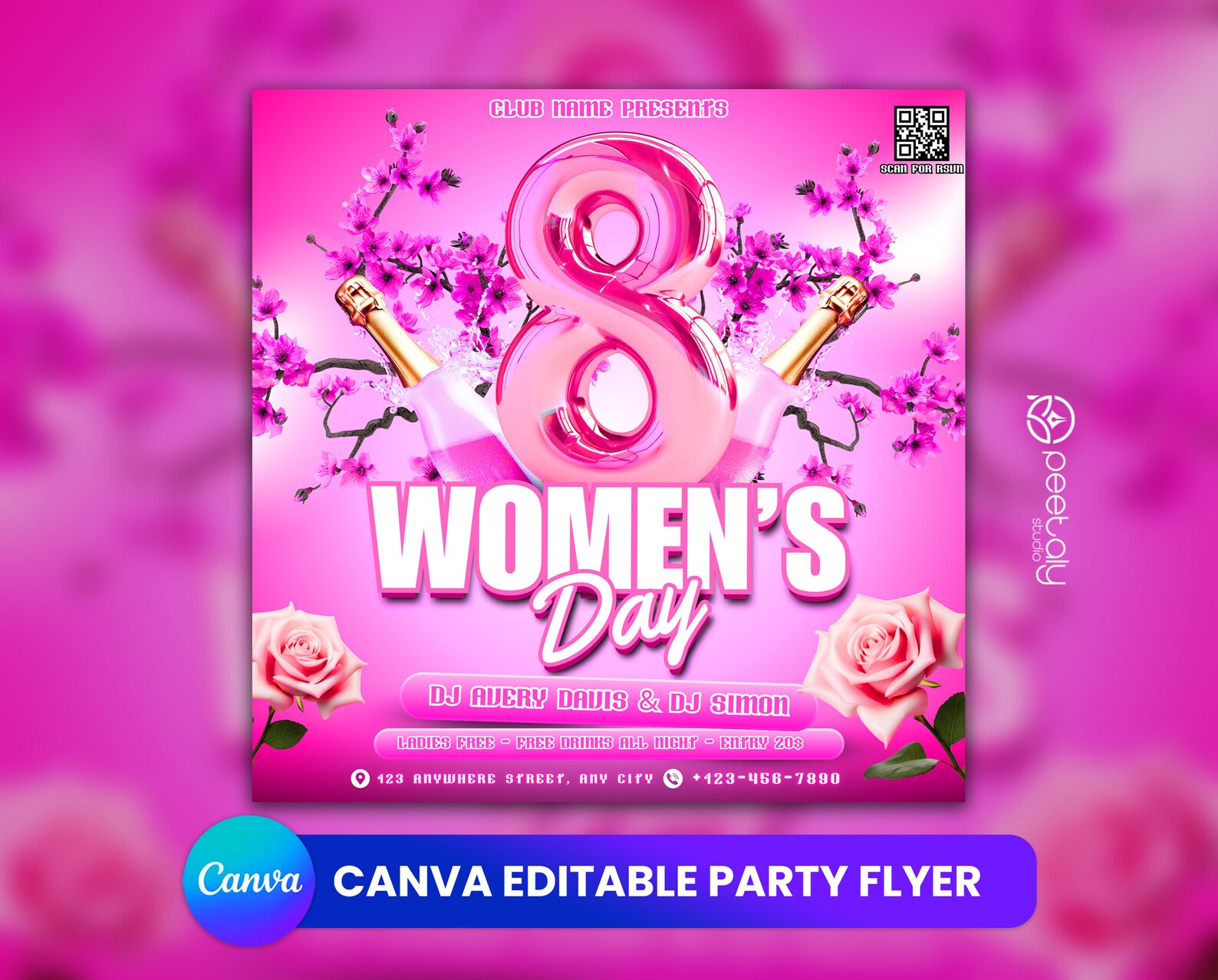Editable Women's Day Club Flyer Template for Canva, DIY Event Flyer ...