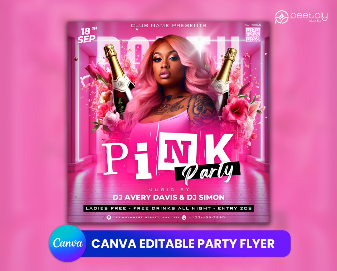 Pink Party Flyer Template, Urban Event Invite (canva Editable) - Etsy