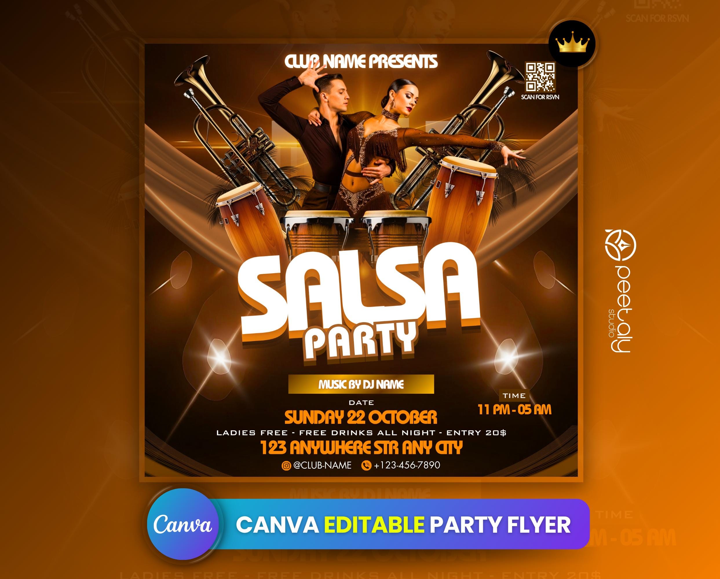 Salsa Night Party Flyer, Brown Carnival Design (canva Template) - Etsy