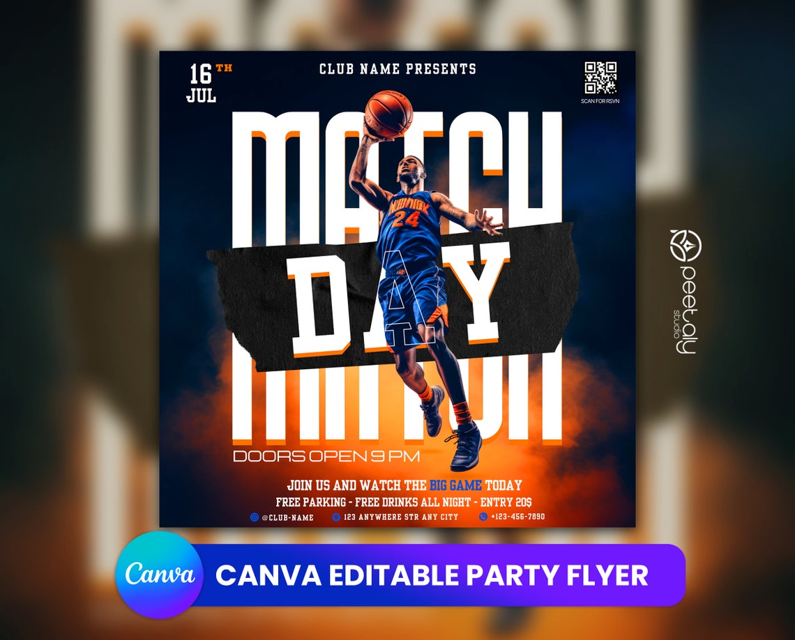 Game Day Basketball Flyer Template for Canva, Watch Party Flyer, Party ...