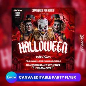 Halloween Party Flyer, Spooky Social Media Template (canva) - Etsy
