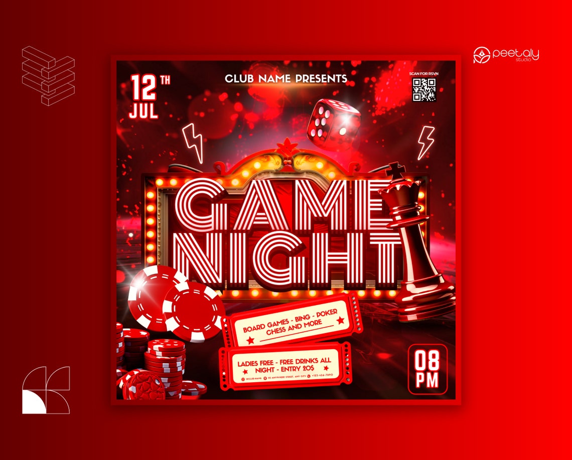 Game Night Party Flyer, Social Media Party Announcement Editable GAME ...