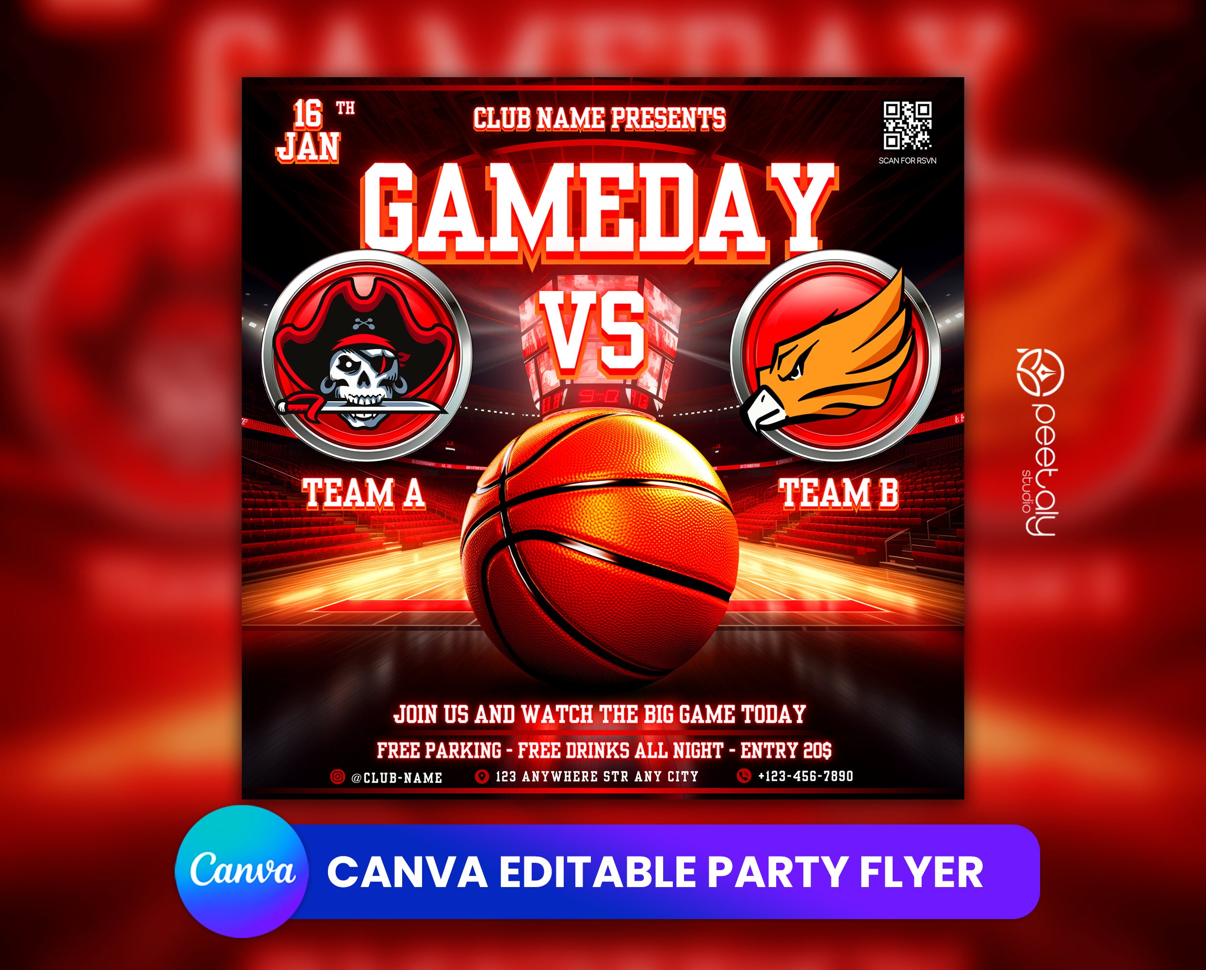 Game Day Basketball Flyer Template for Canva, Watch Party Flyer, Party ...