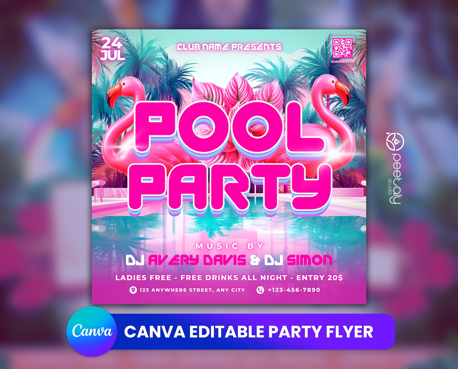 Pool Party Flyer, Social Media Pool Party Announcement Editable Summer ...