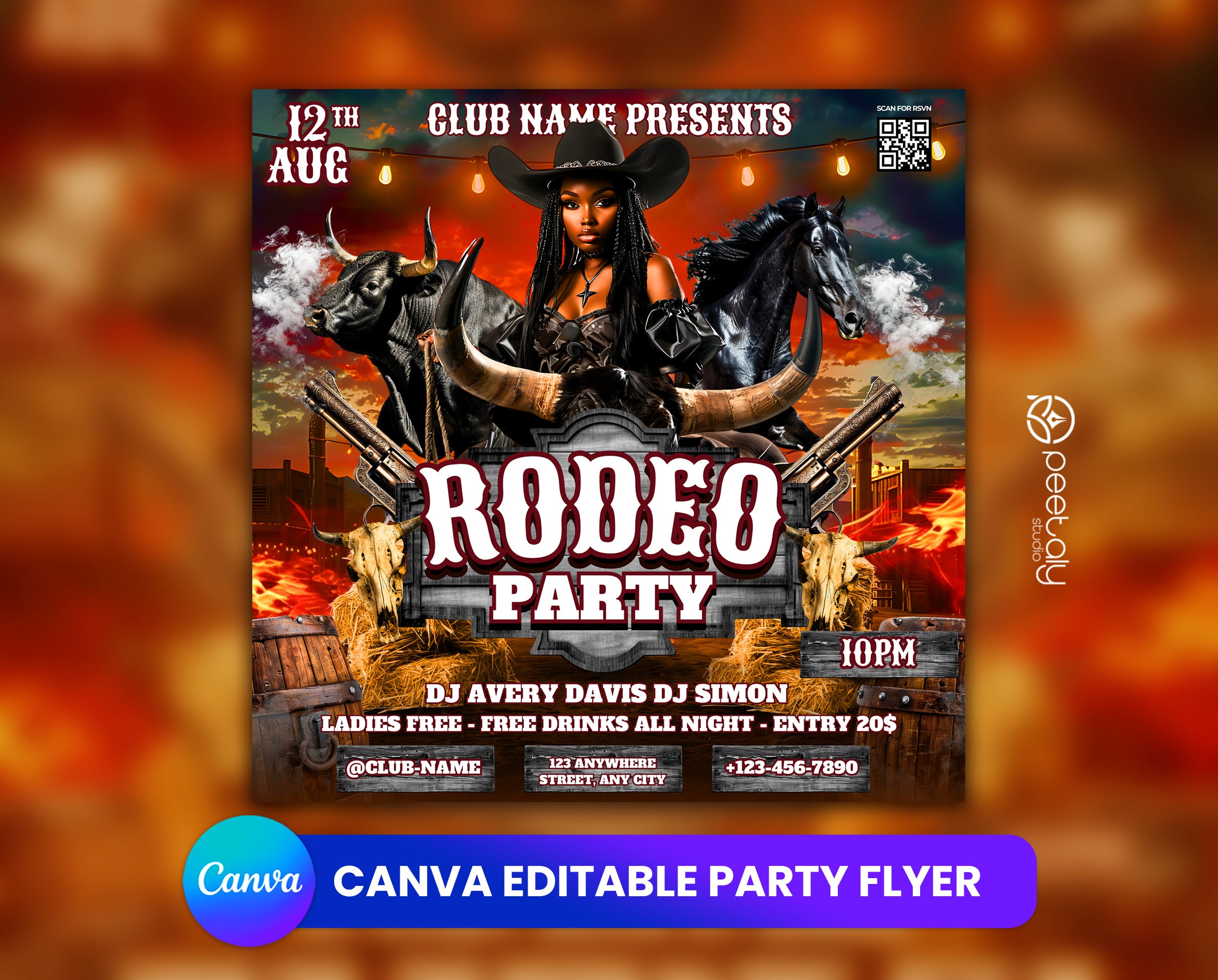 Western Rodeo Party Flyer, Social Media Template (DIY Canva) - Etsy
