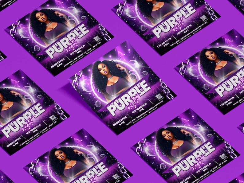 Purple Night Party Flyer, Editable Canva Template (digital Download) - Etsy