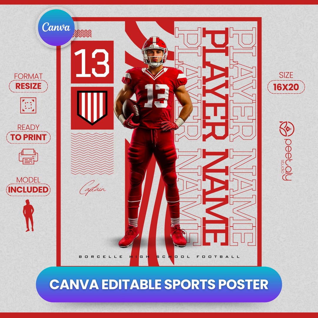 Football Poster Canva Template,design Your Own Custom Senior Football ...