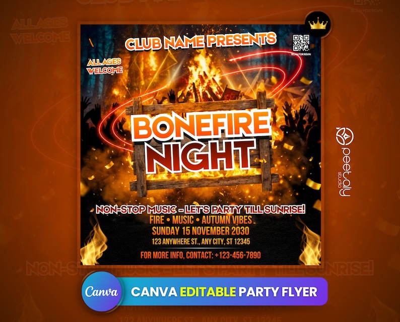 Bonfire Night Party Flyer Template, Autumn Event, Fireworks Celebration ...