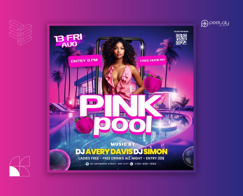 Pool Party Flyer, Social Media Pool Party Announcement Editable Summer ...