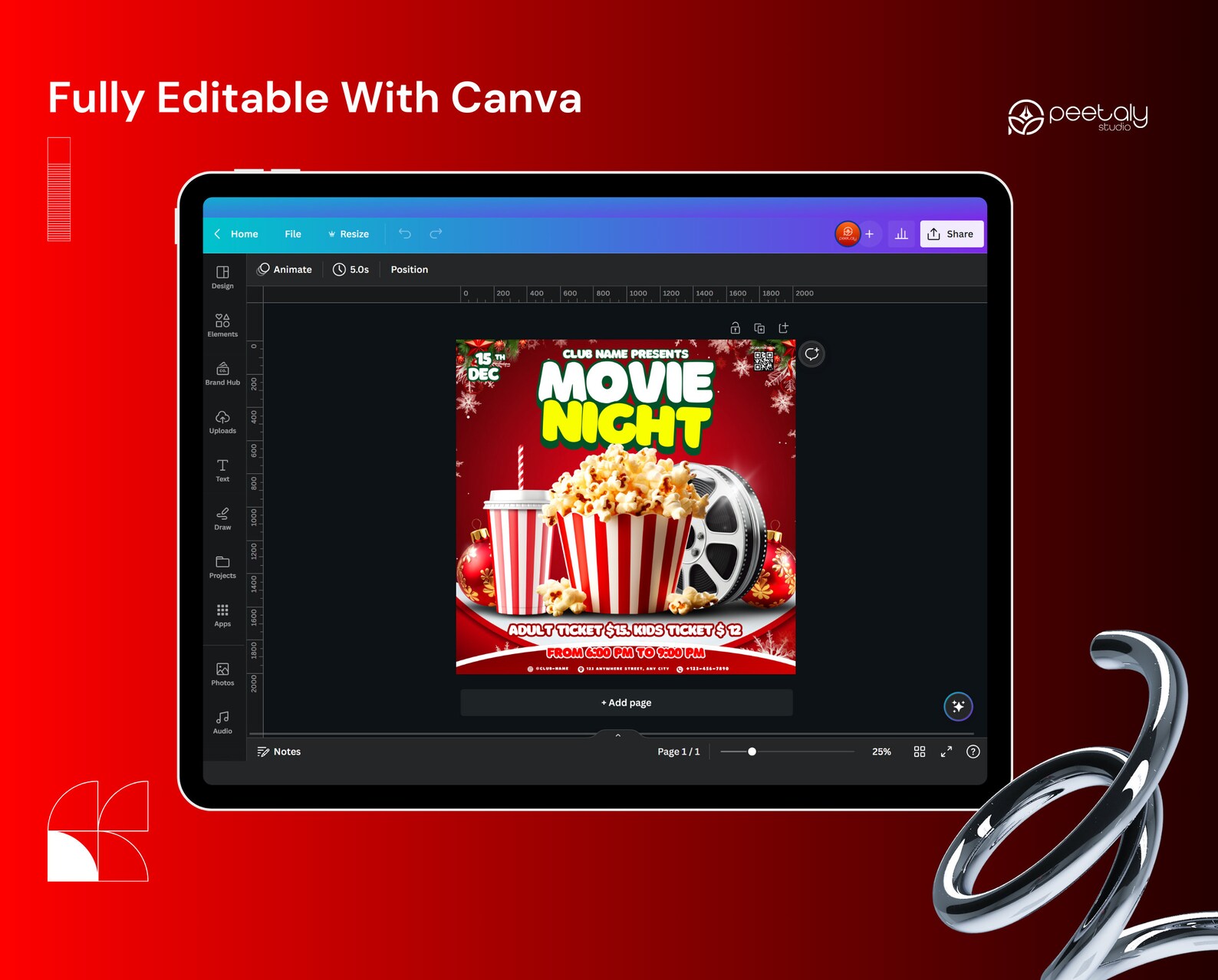 Christmas Movie Night Flyer Template for Canva, DIY Event Flyer, Party ...
