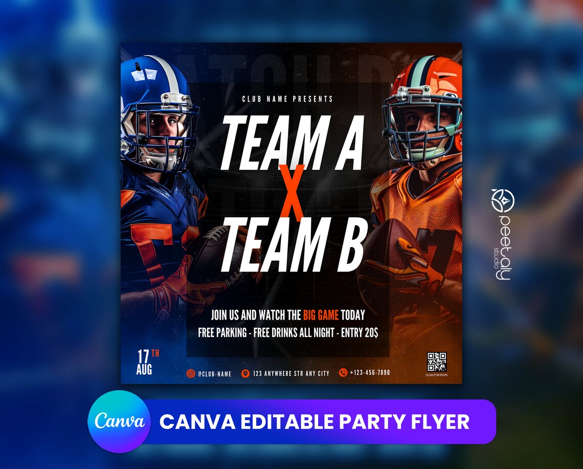 Game Day Football Party Flyer Template, DIY Event Invite (canva ...