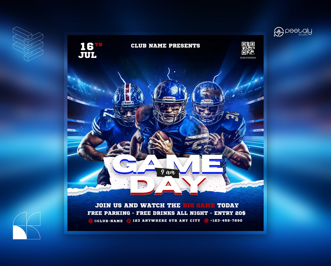 Game Day Football Party Flyer Template, Canva Editable (digital ...