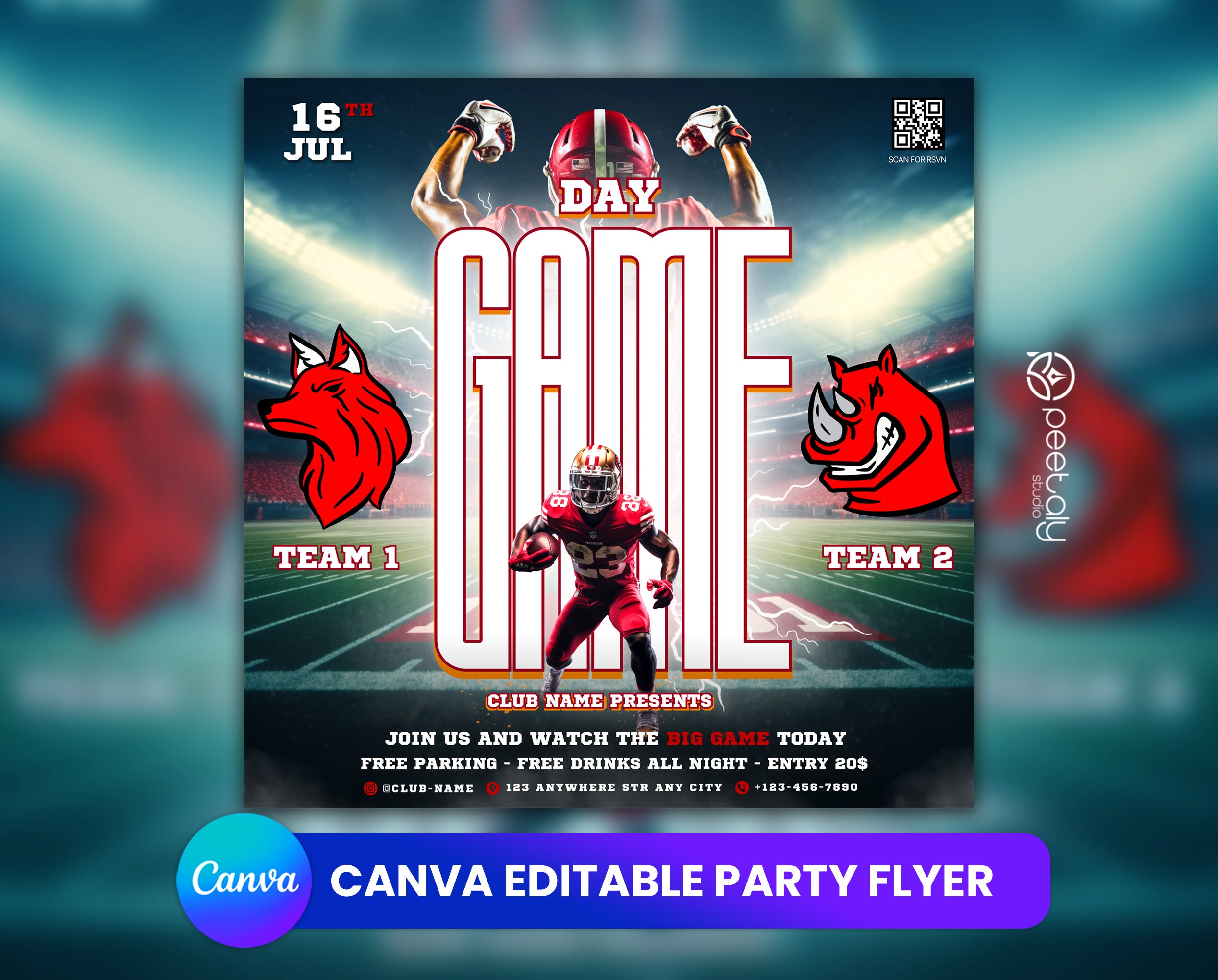 Game Day Football Flyer Template for Canva, DIY Event Flyer, Party ...