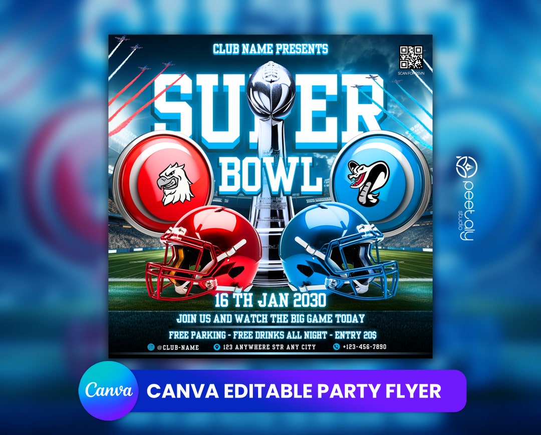 Superbowl Football Flyer Template for Canva, DIY Event Flyer, Party ...