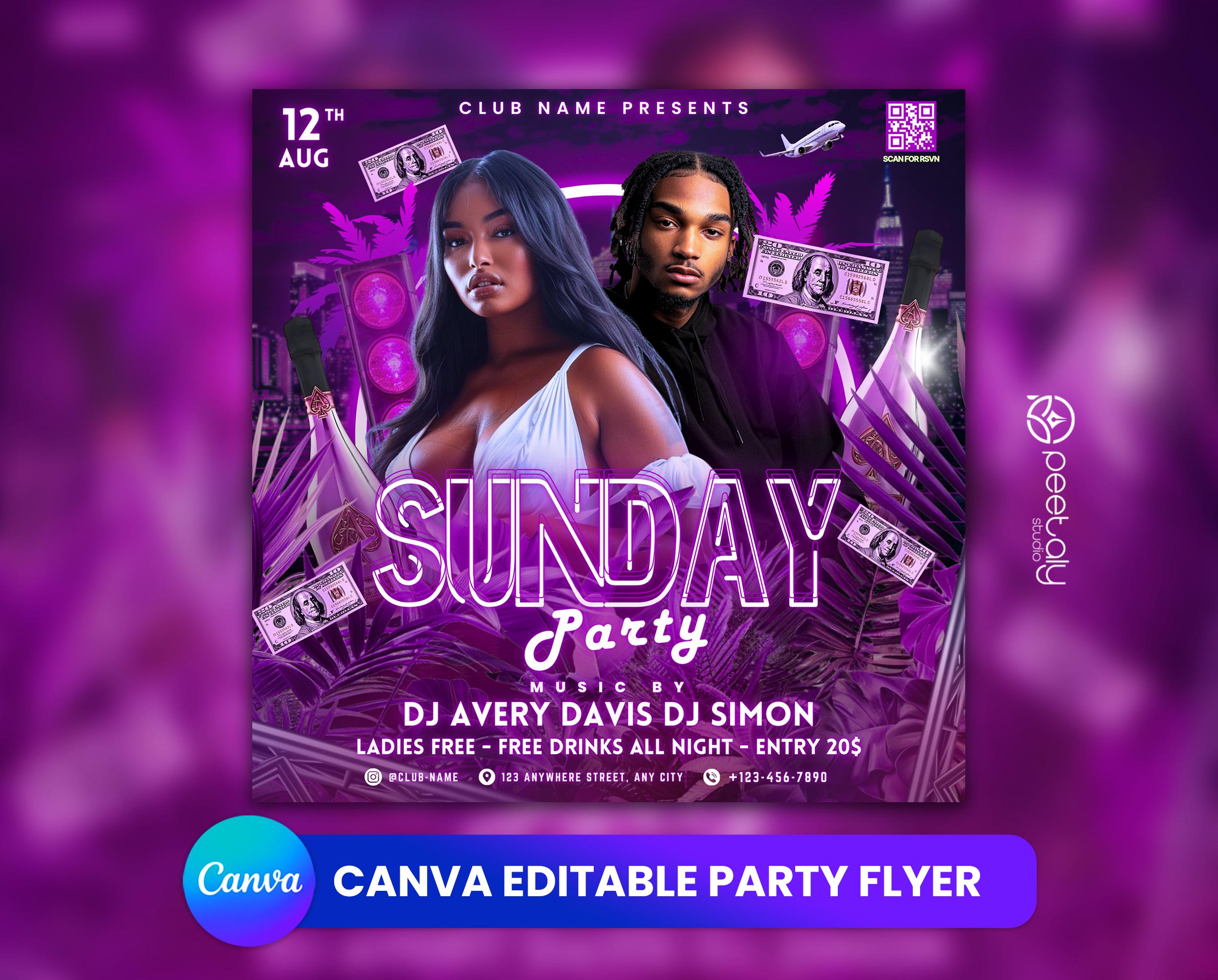 Editable Club Flyer Template for Canva, DIY Event Flyer, Party Flyer ...