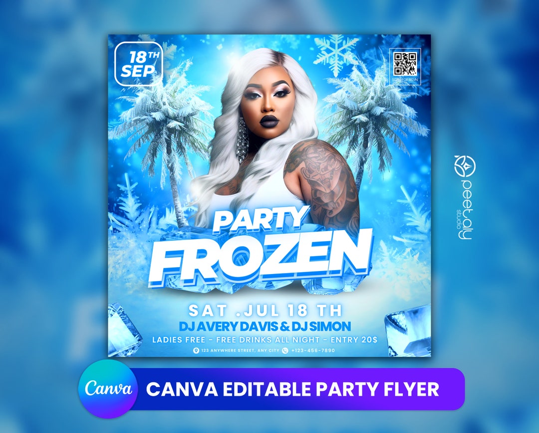 Icey Party Flyer, Social Media Icey Party Announcement Editable Winter ...