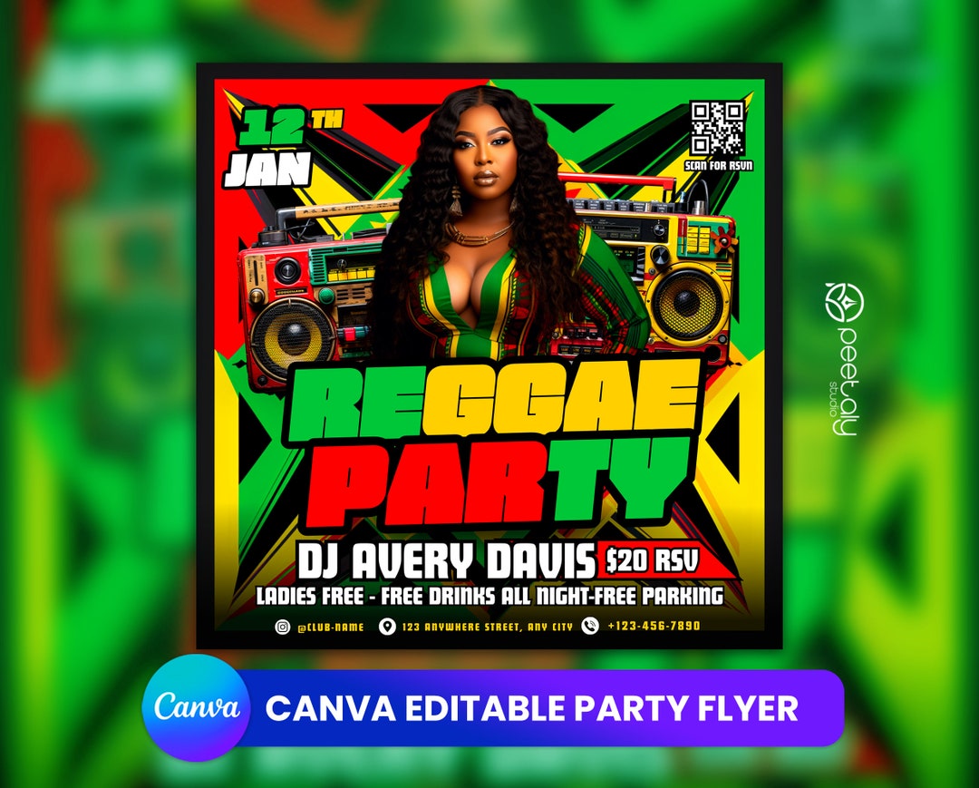 Editable Reggae Club Flyer Template for Canva, DIY Event Flyer, Party ...