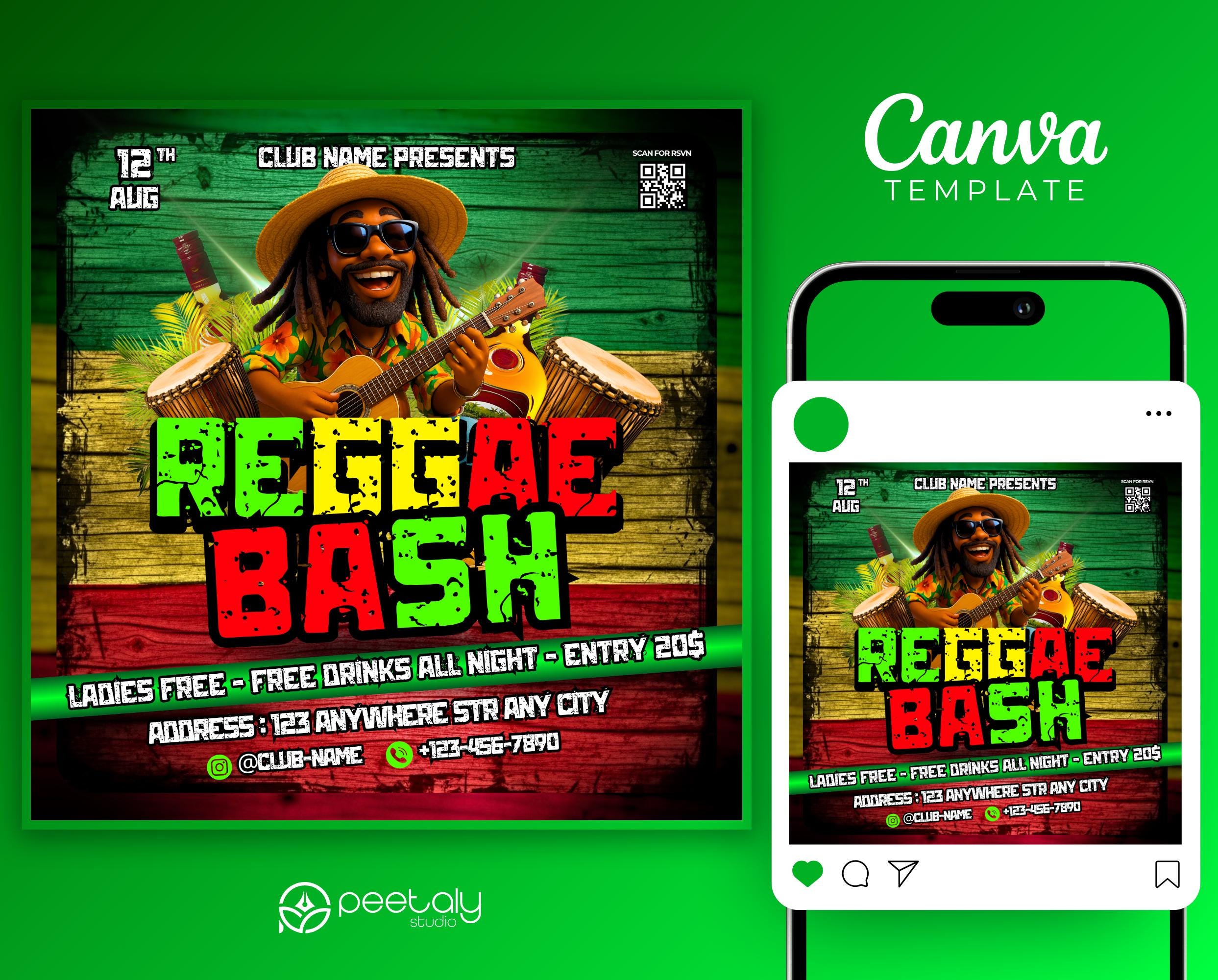 Editable Reggae Party Flyer, Canva Template (digital Download) - Etsy