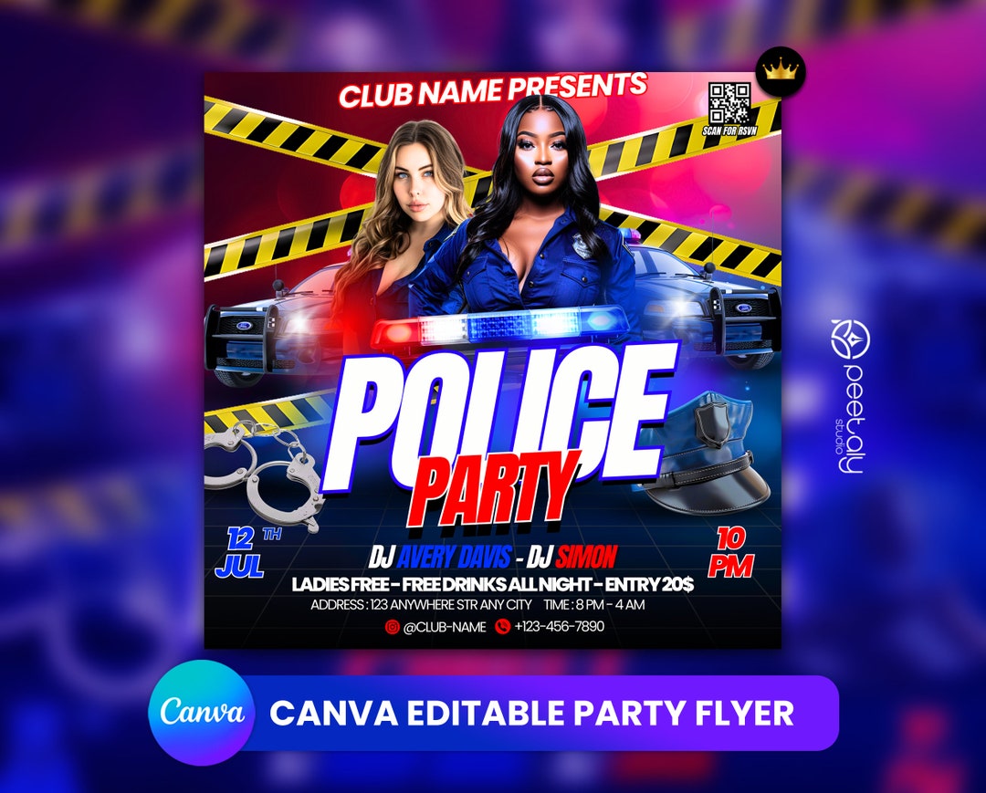 Editable Police Party Flyer Template for Canva, DIY Event Flyer, Party ...