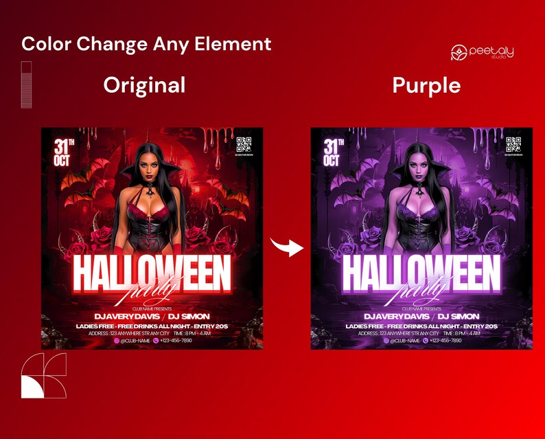 Editable Halloween Party Flyer, Social Media Template (canva) - Etsy