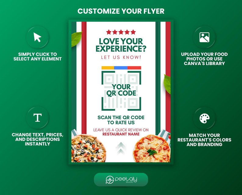 Custom Restaurant Review Flyer With QR Code | Canva Template (digital ...