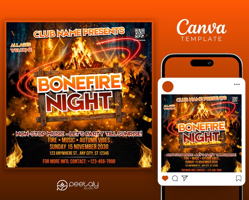 Bonfire Night Party Flyer Template, Autumn Event, Fireworks Celebration ...