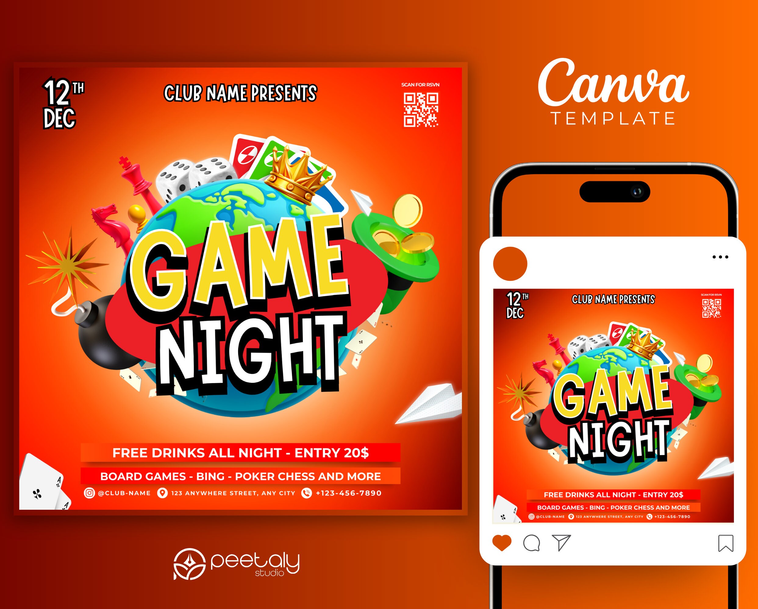 Game Night Party Flyer, Social Media Party Announcement Editable GAME ...