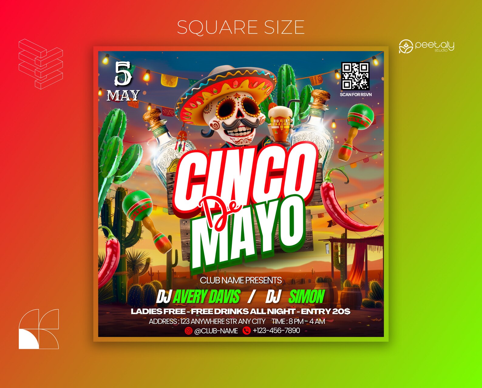 Editable Cinco De Mayo Club Flyer Template for Canva, DIY Event Flyer ...