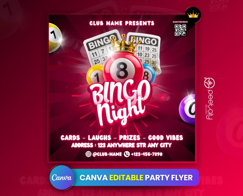 Bingo Night Flyer – Editable Canva Party Template - Etsy