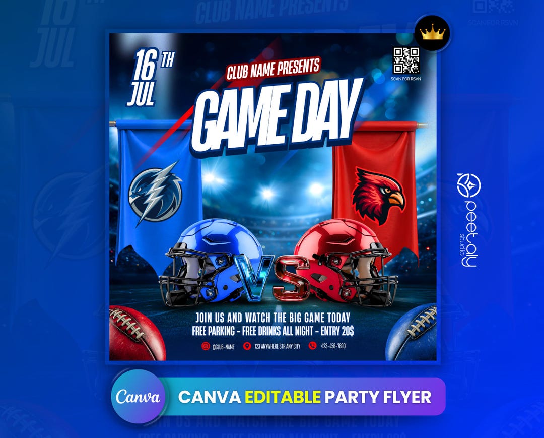 Game Day Football Party Flyer Template, Editable Canva (digital ...