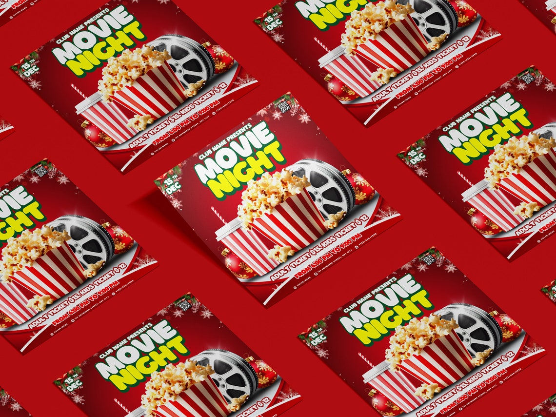 Christmas Movie Night Flyer Template, DIY Canva Event (digital Download ...