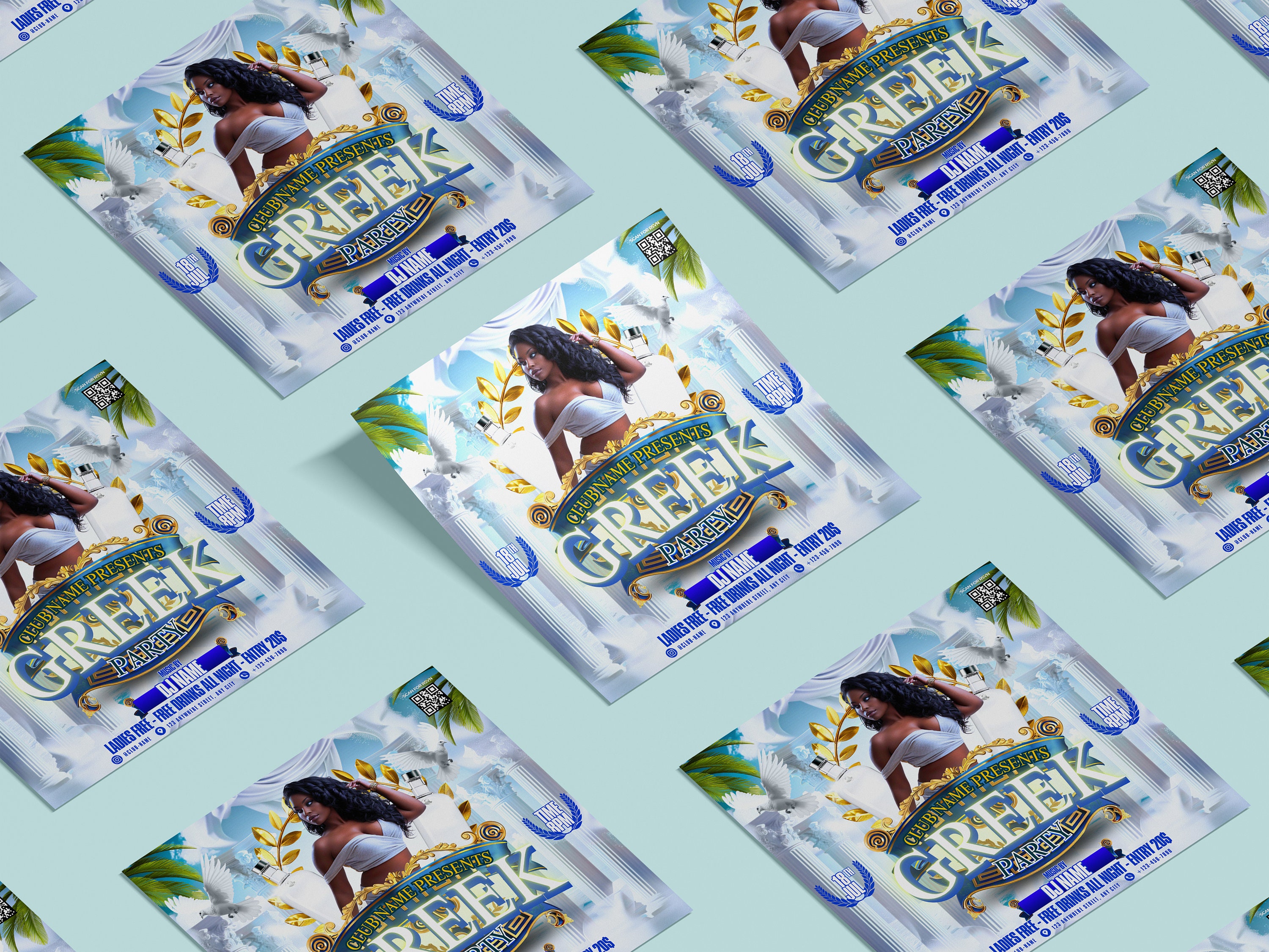 Editable Greek Fever Club Flyer Template for Canva, DIY Event Flyer ...