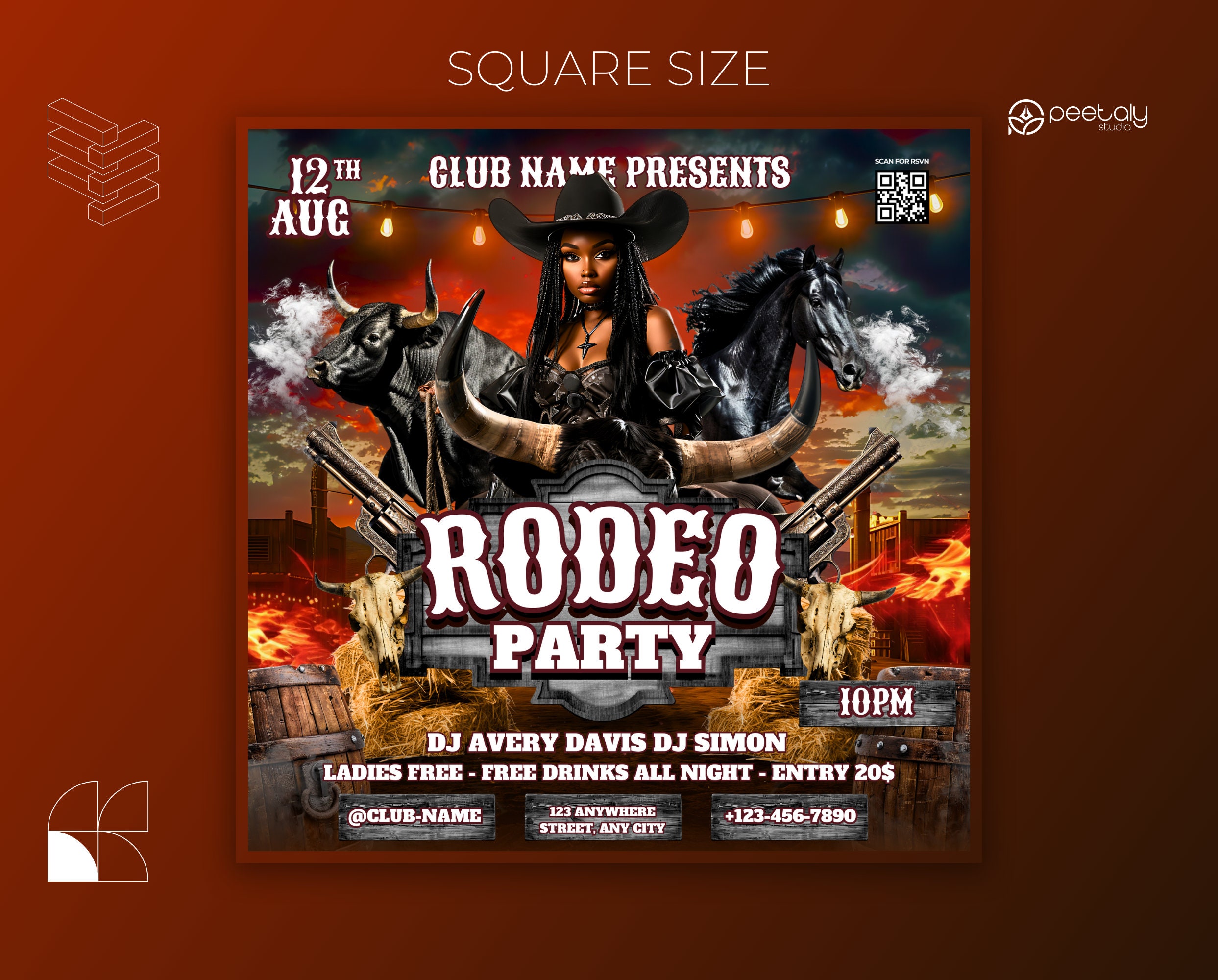 Western Rodeo Party Flyer, Social Media Template (DIY Canva) - Etsy