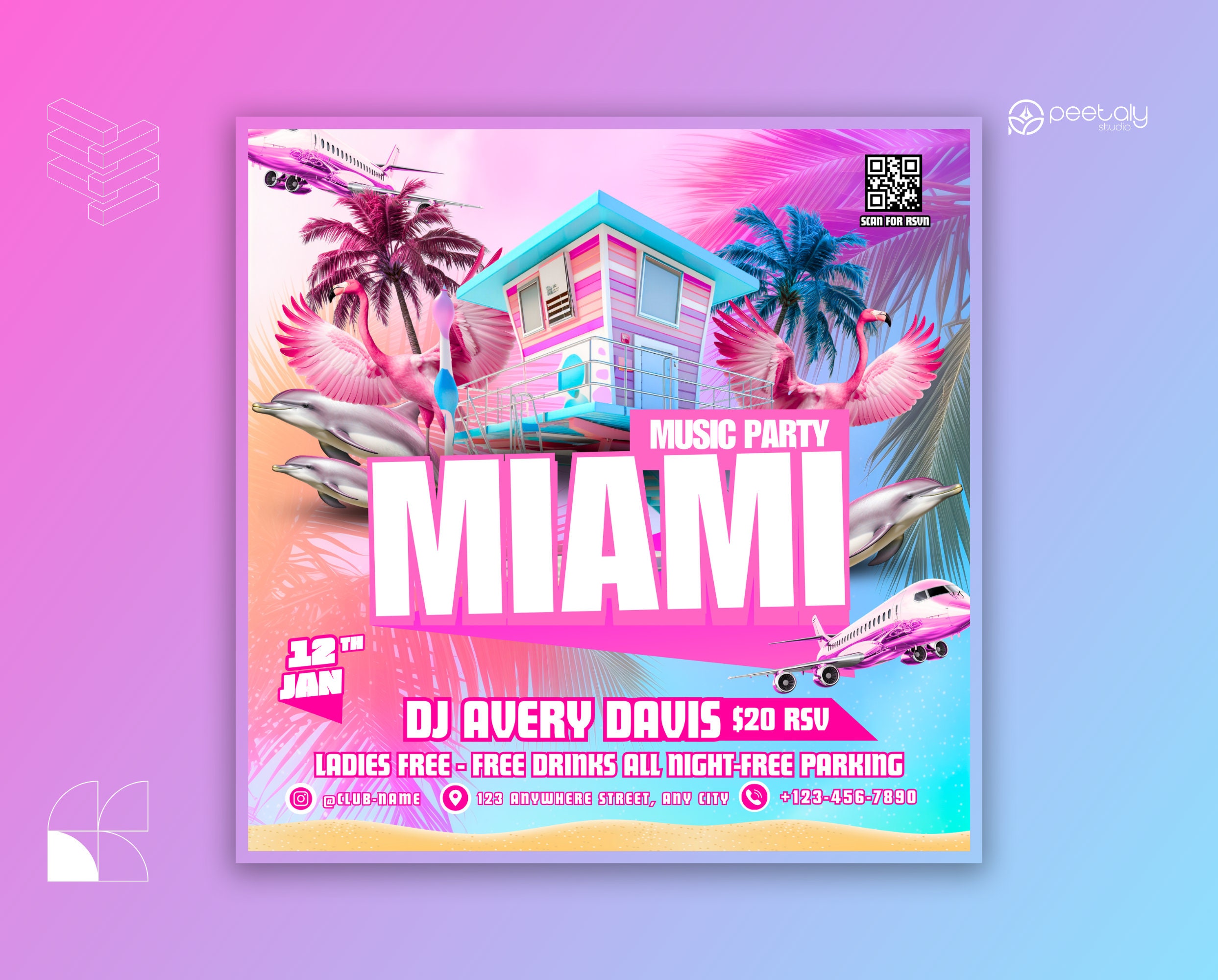 Miami Pool Party Flyer, Social Media Announcement (canva Template) - Etsy