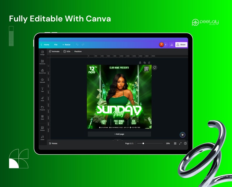 Green Strip Club Party Flyer Template, Bold Design (canva, Digital ...