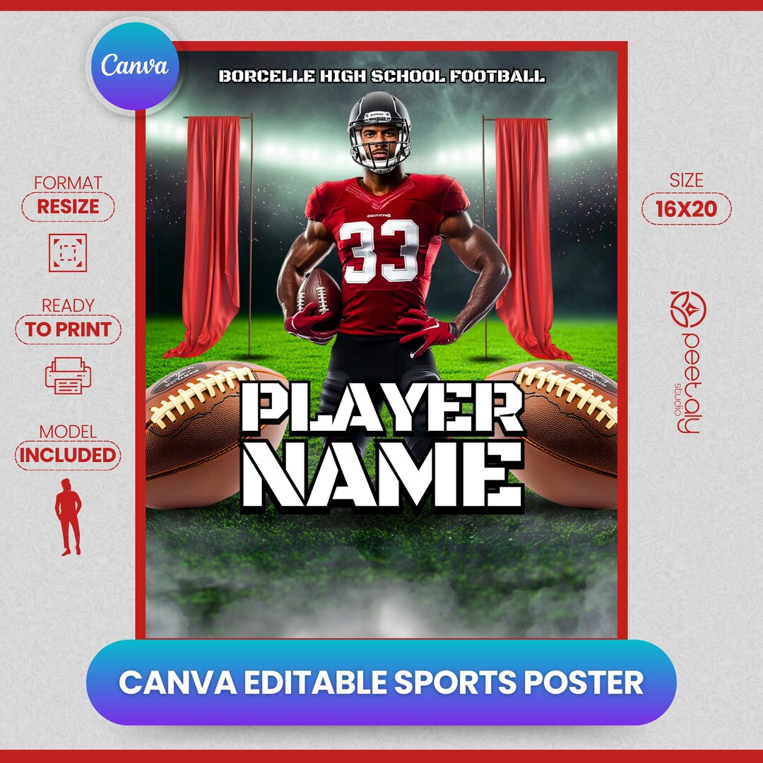 Football Poster Canva Template,design Your Own Custom Senior Football ...