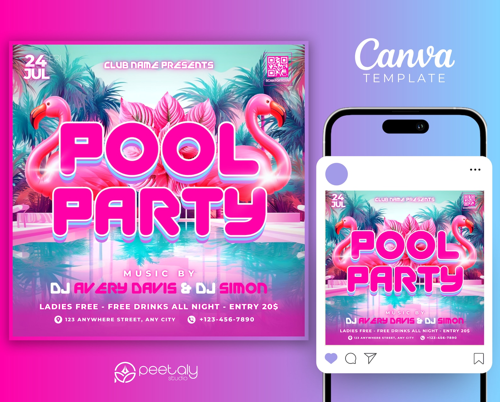 Pool Party Flyer, Social Media Pool Party Announcement Editable Summer ...