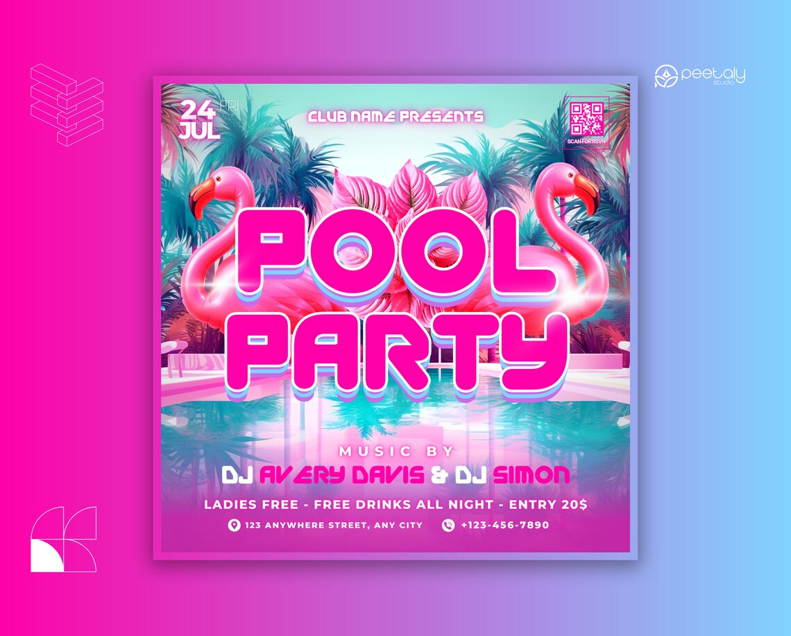 Pool Party Flyer Social Media Pool Party Announcement - Etsy