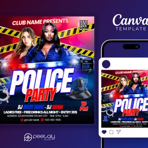 Editable Police Party Flyer Template for Canva, DIY Event Flyer, Party ...